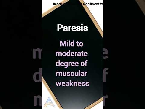 Paresis//What does paresis mean?//muscular weakness