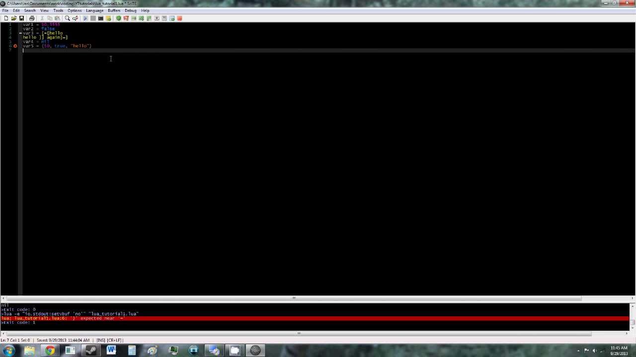 Lua Tutorial 2: Variables