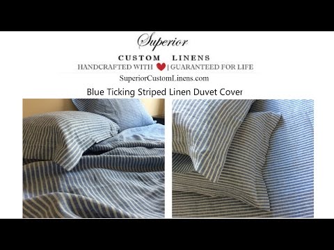 Blue Ticking Striped Linen Duvet Cover