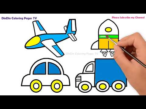 Rakete, Flugzeuge, PKW und Auto Malvorlagen für Kinder | Auto für Kleinkinder