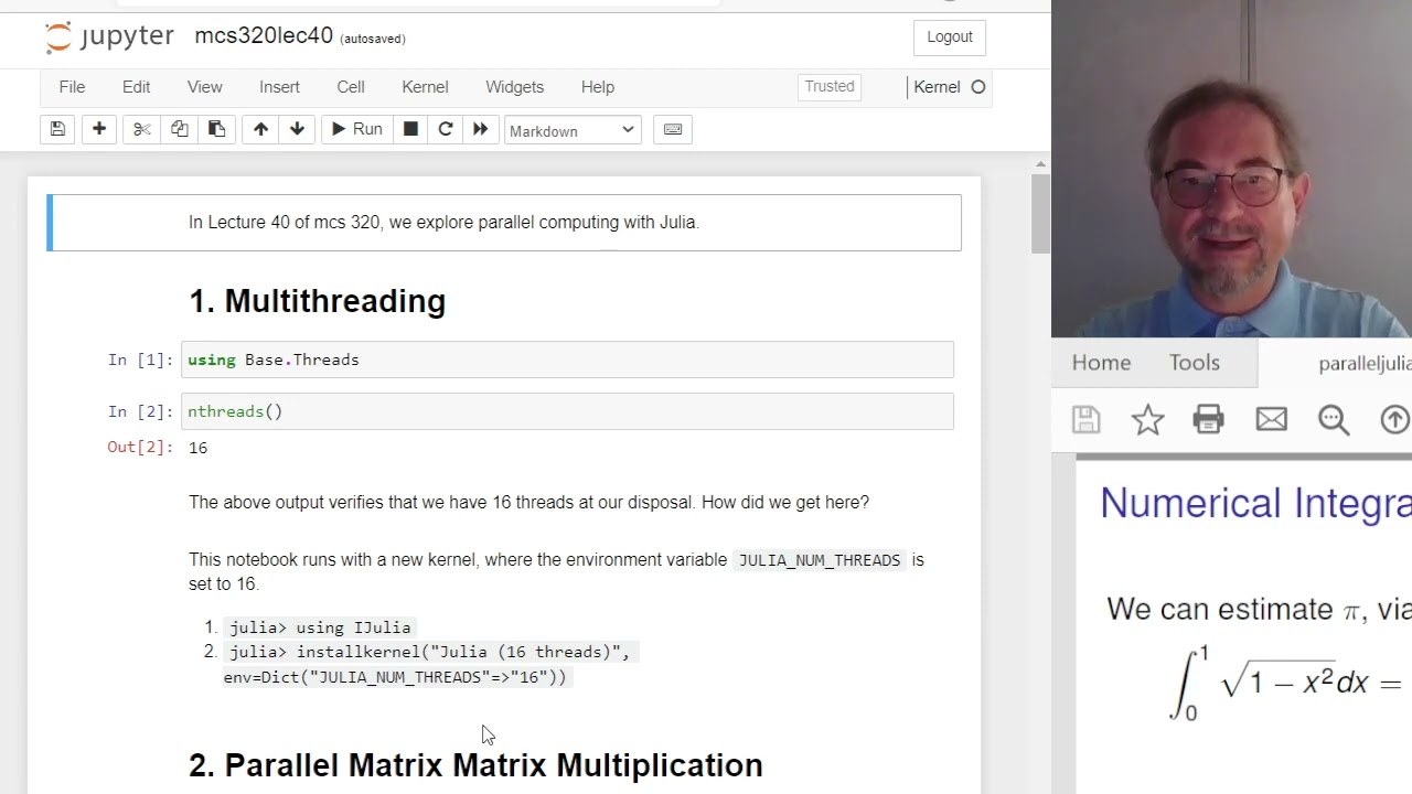 Parallel Computing with Julia, illustrated by numerical linear algebra and Monte Carlo simulation