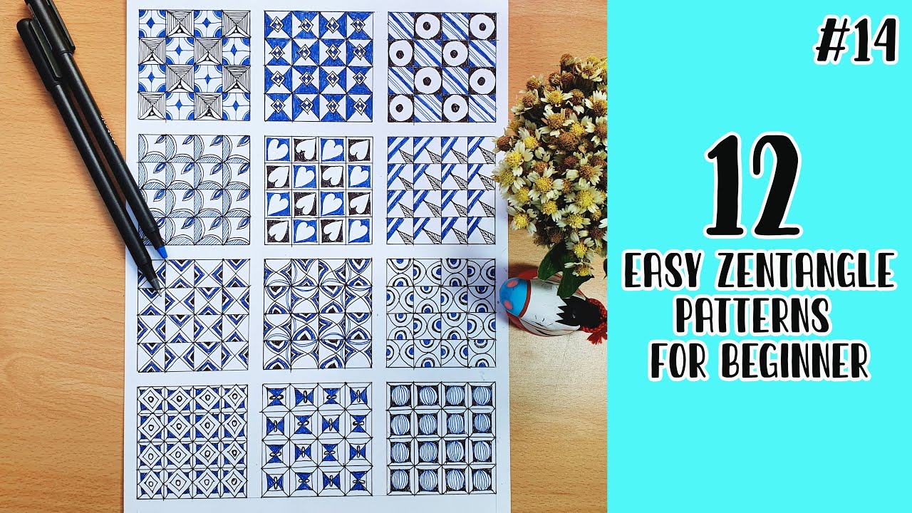 12 Easy Zentangle Patterns for Beginners ||12 Easy Doodle Patterns #18