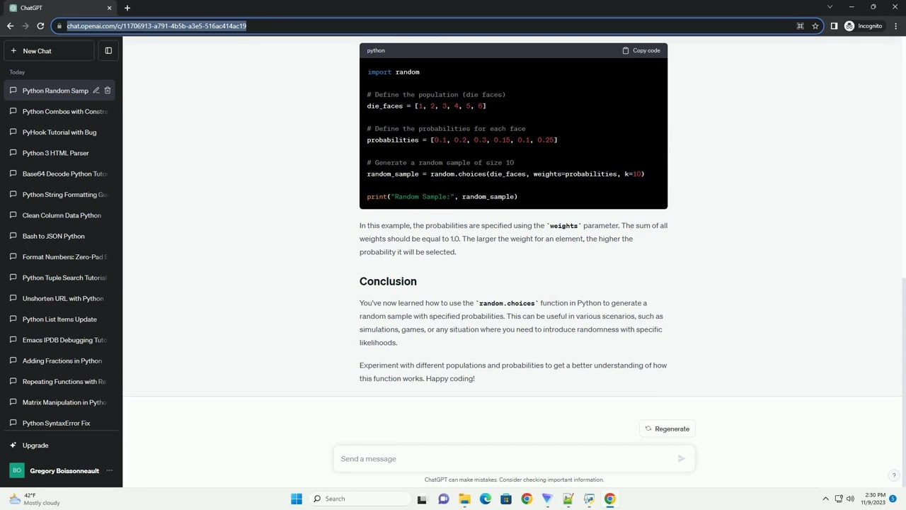 python random sample with probabilities