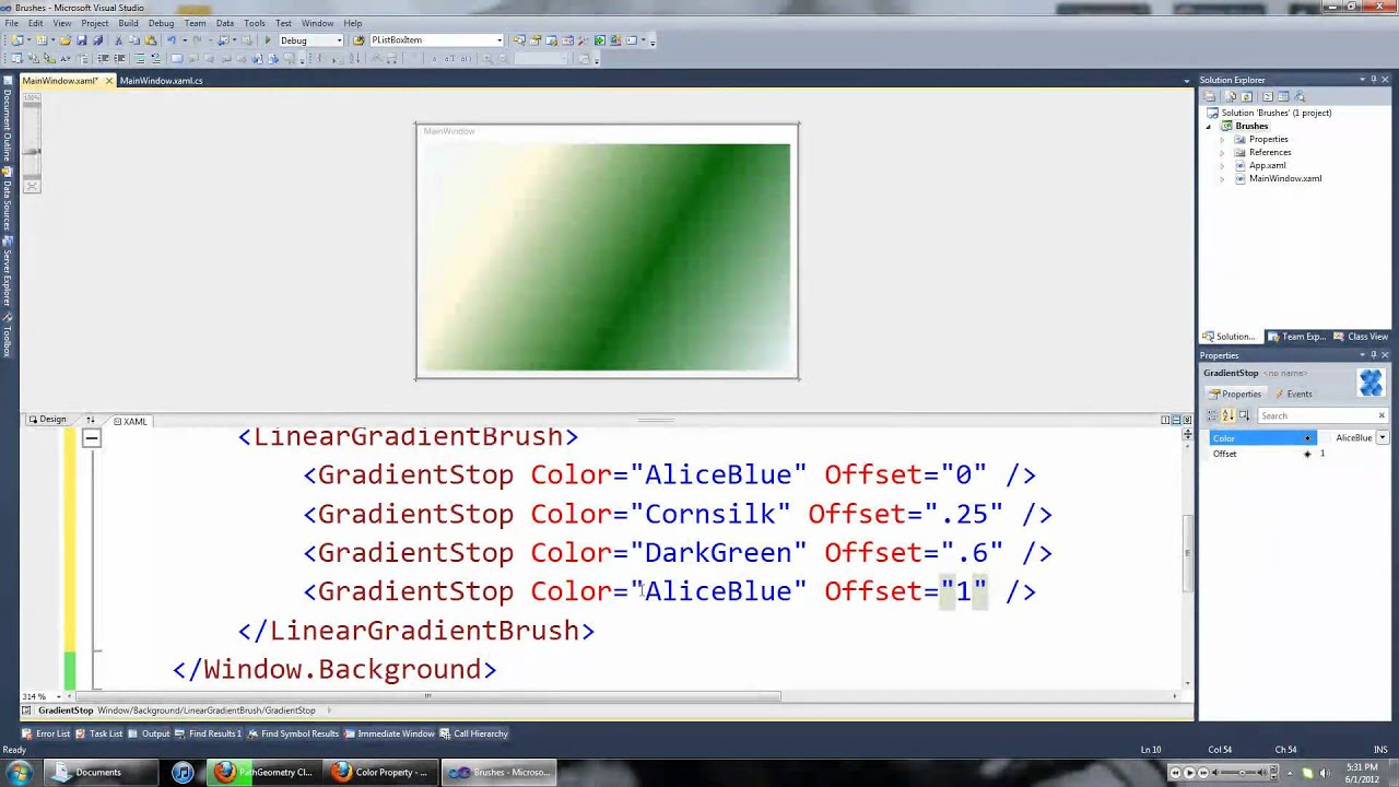 SolidColorBrush, LinearGradientBrush and RadialGradientBrush (XAML)