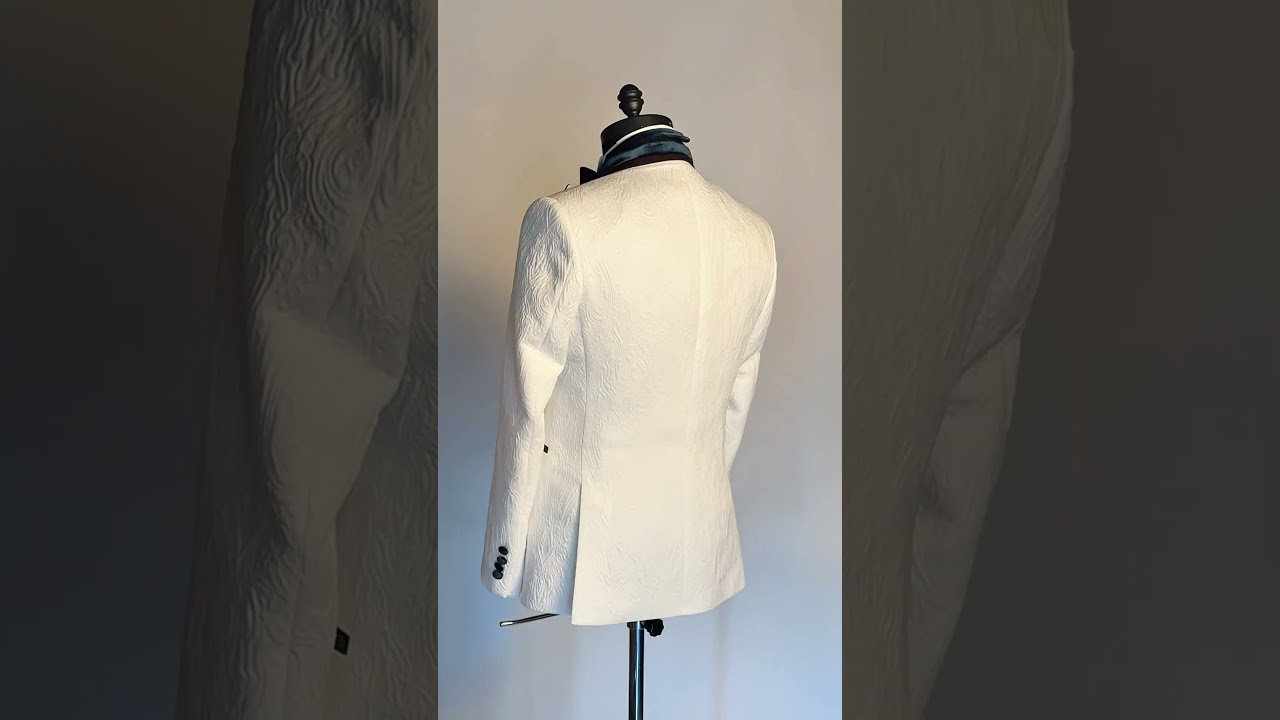 4-Piece Off White & Green Peak Lapel Tuxedo with velvet vest and pants