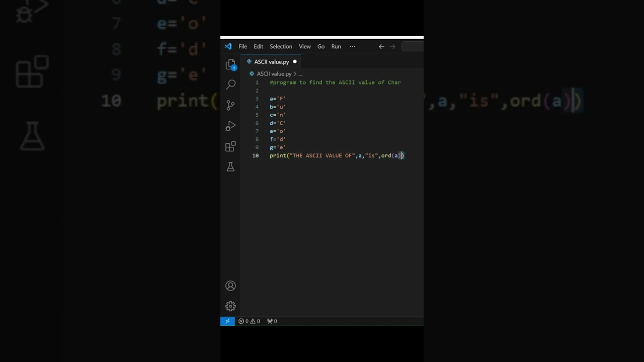 Find ASCII Value of Character in Python Programiming #ascii #character #pythonprogramming #python