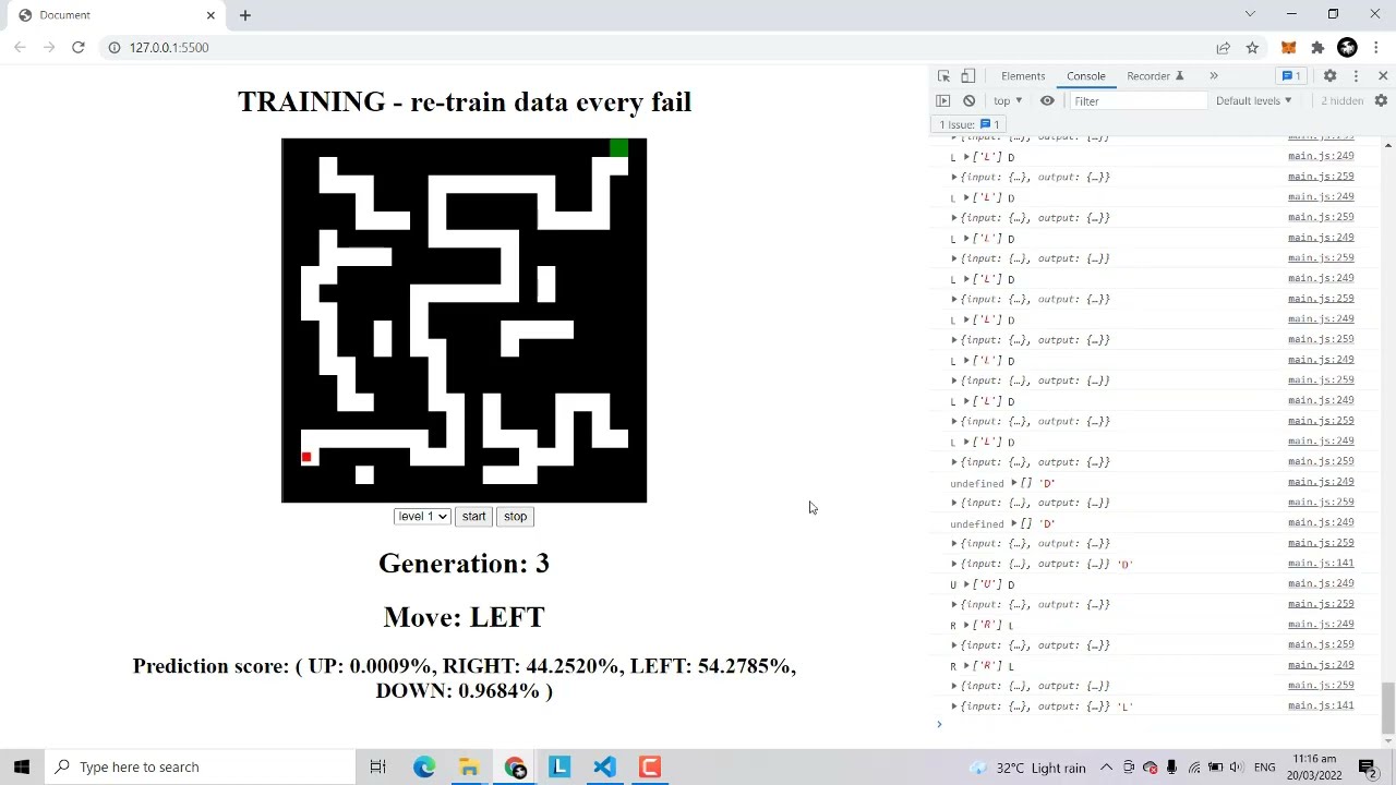 Machine Learning - Simple maze game using JavaScript & Brain.js