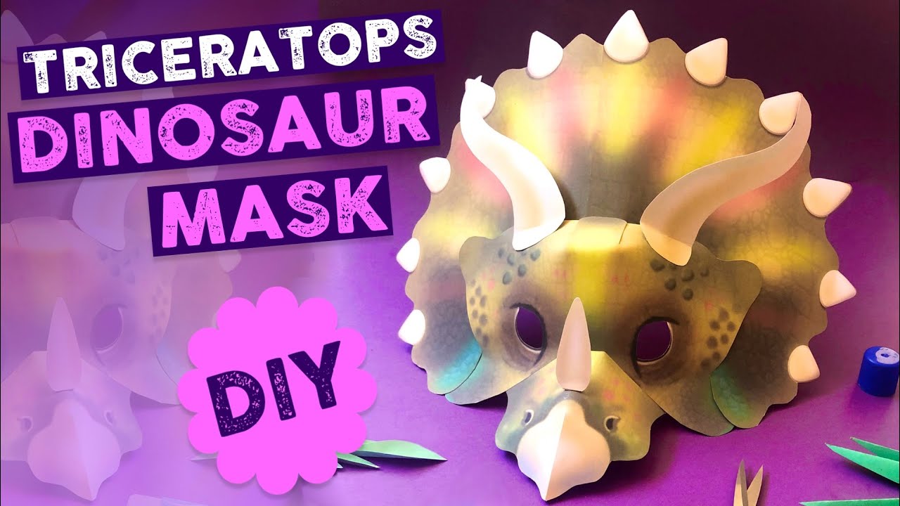 Make a 3D paper Triceratops mask. Instantly download printable dinosaur mask template • Happythought