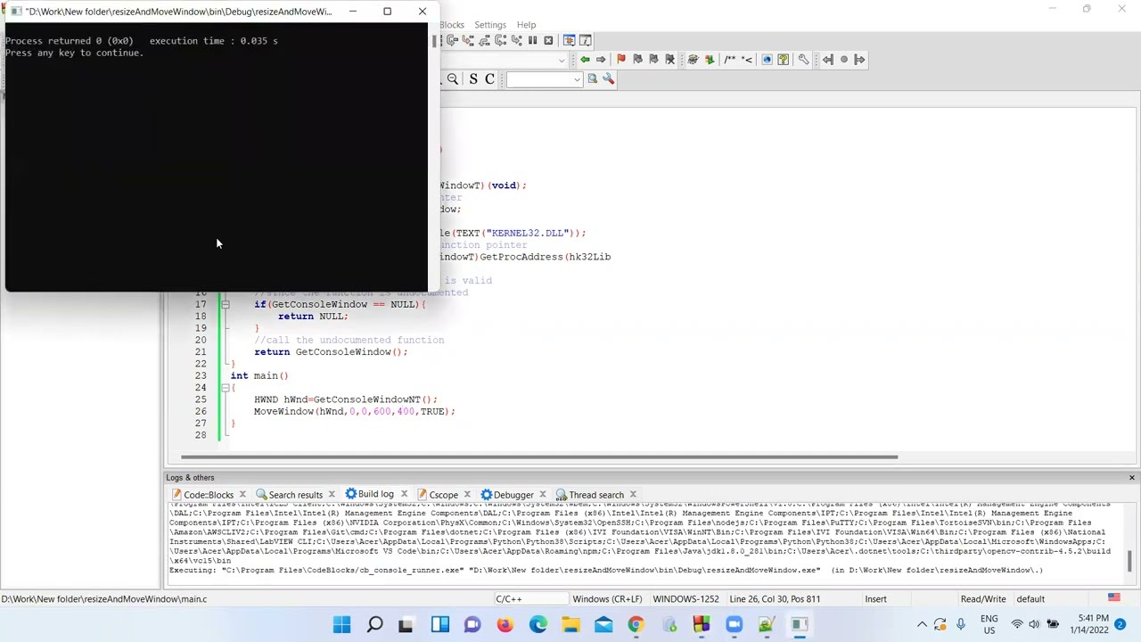 Resize and Move Console Window in C/C++ using windows function