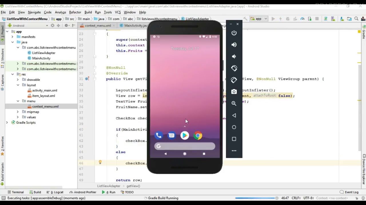 Android tutorial 2019    ListView Contextual Action Mode with Checkbox