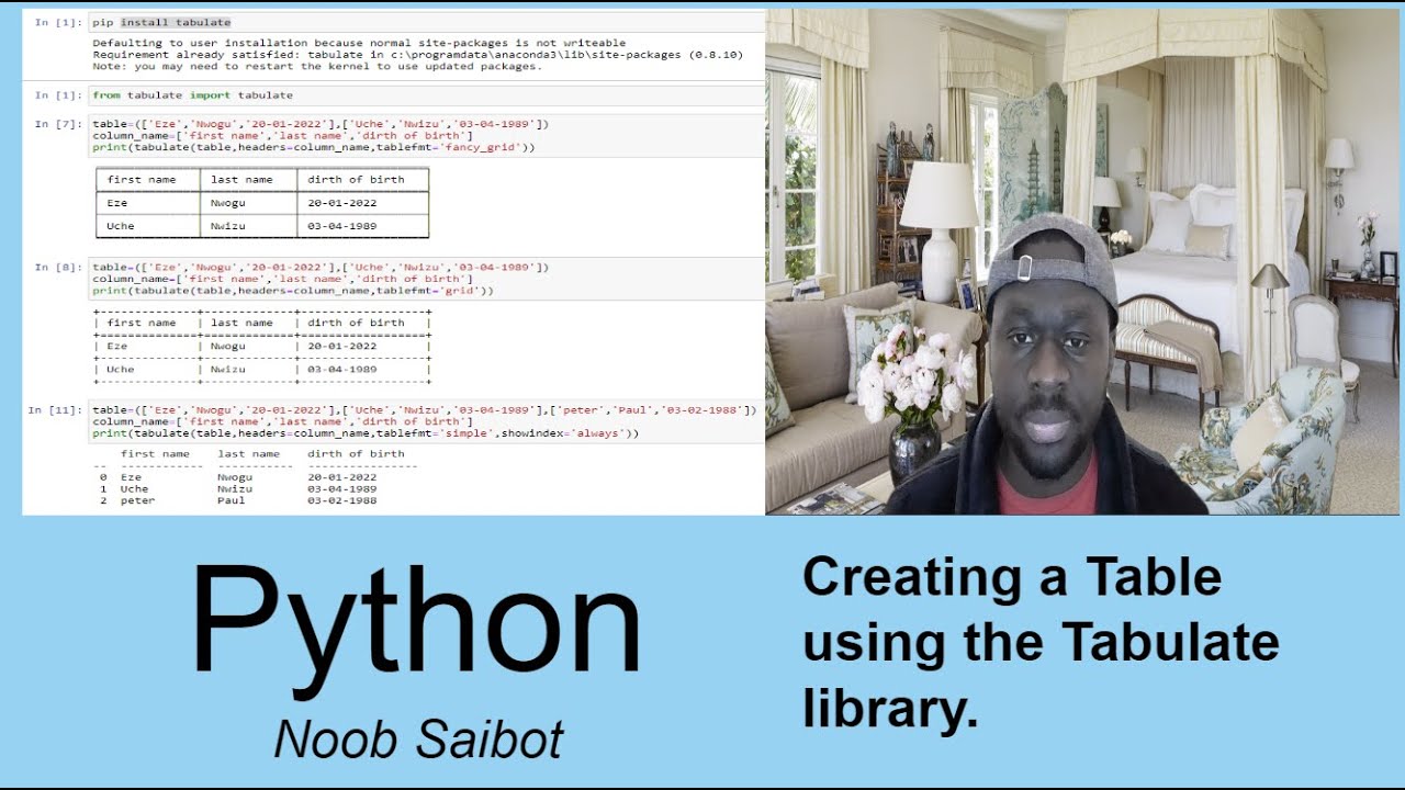Python( Creating a Table using Tabulate library) #python
