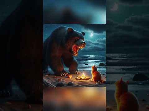 Papa Cat vs Black Bear #cute #cat #funny #midjourney #cutecat #cartoon #aiimages #animals #shorts