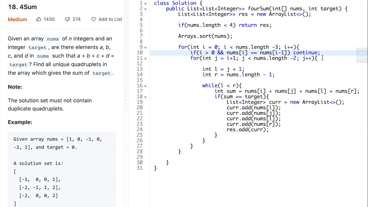 Leetcode18 4Sum(Java) #medium