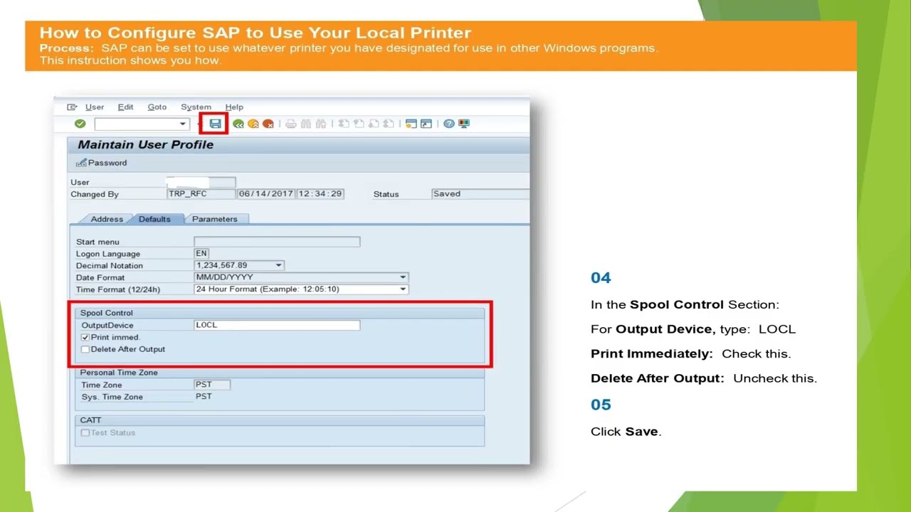 Configuration SAP in Local Printer