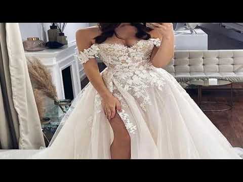 SoDigne Boho Wedding Dresses Side Split Off the Shoulder Lace Appliques A-Line Wedding Gown Sweethea