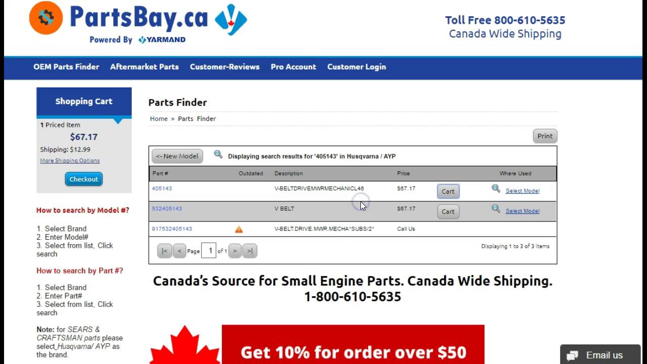 Sears Craftsman Parts ordering on PartsBay.ca