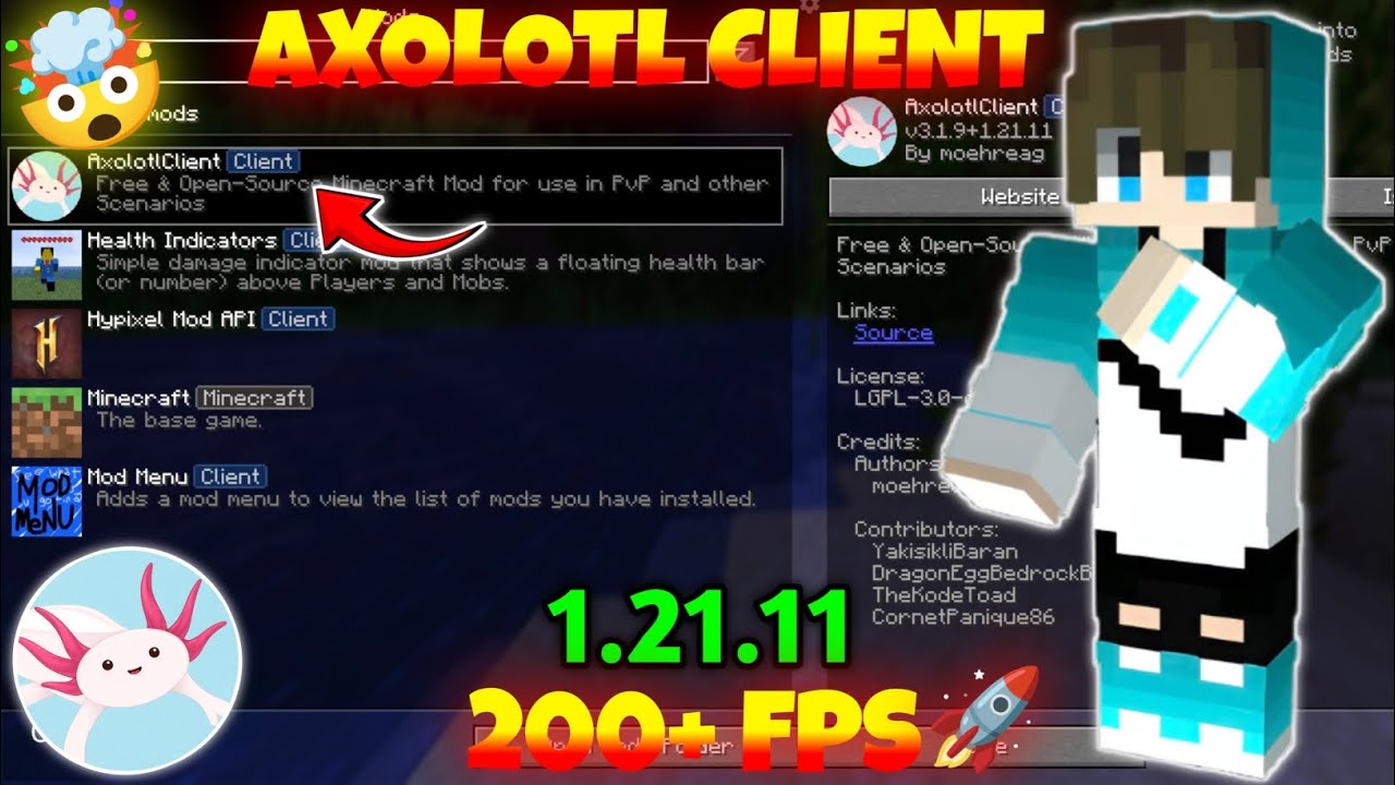 Axolotl Client 1.21.11 Mobile 🤯 | 200+ FPS Boost 🚀 | Mojo Launcher PvP Client