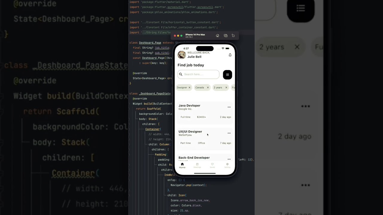 Flutter Animation UI | Job Finder app UI in Flutter #shorts