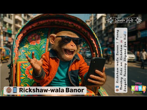 🐵📱 Rickshaw-wala Banor | Funny Monkey Ride on Rickshaw 🚲 | Bengali Nursery Rhymes for Kids 🎶 |