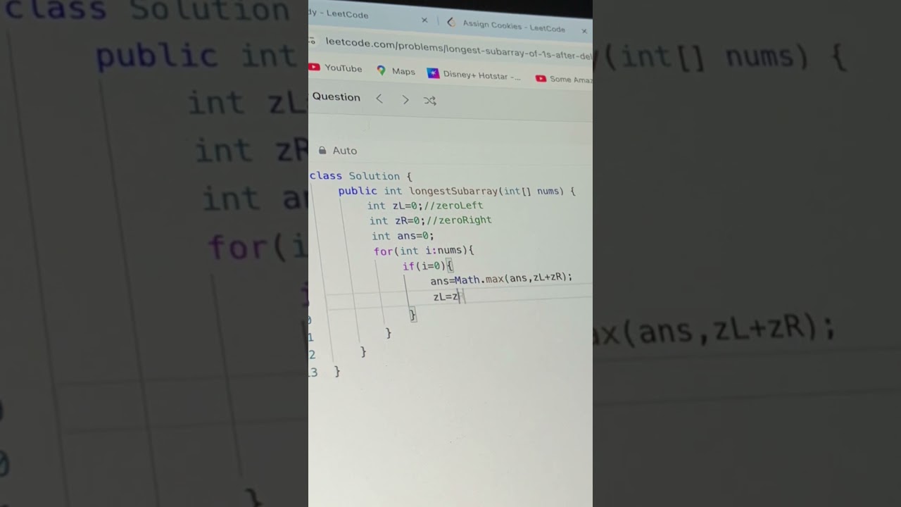 Day 248 : LeetCode #1493 |  #300daysofcode #leetcode #java #problemsolving #programming #dsa #coding