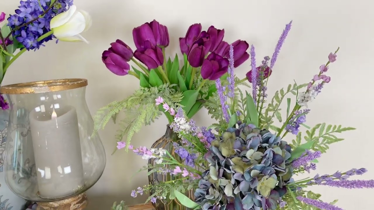 Purple Silk w/Real Touch Tulip Bundles, Set of 2