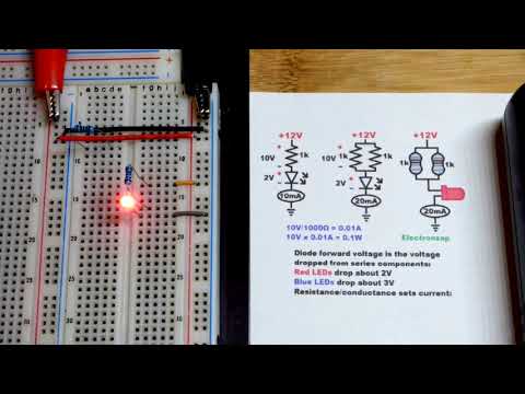 Learning electronics LED forward voltage demonstration using light emitting diode and resistors