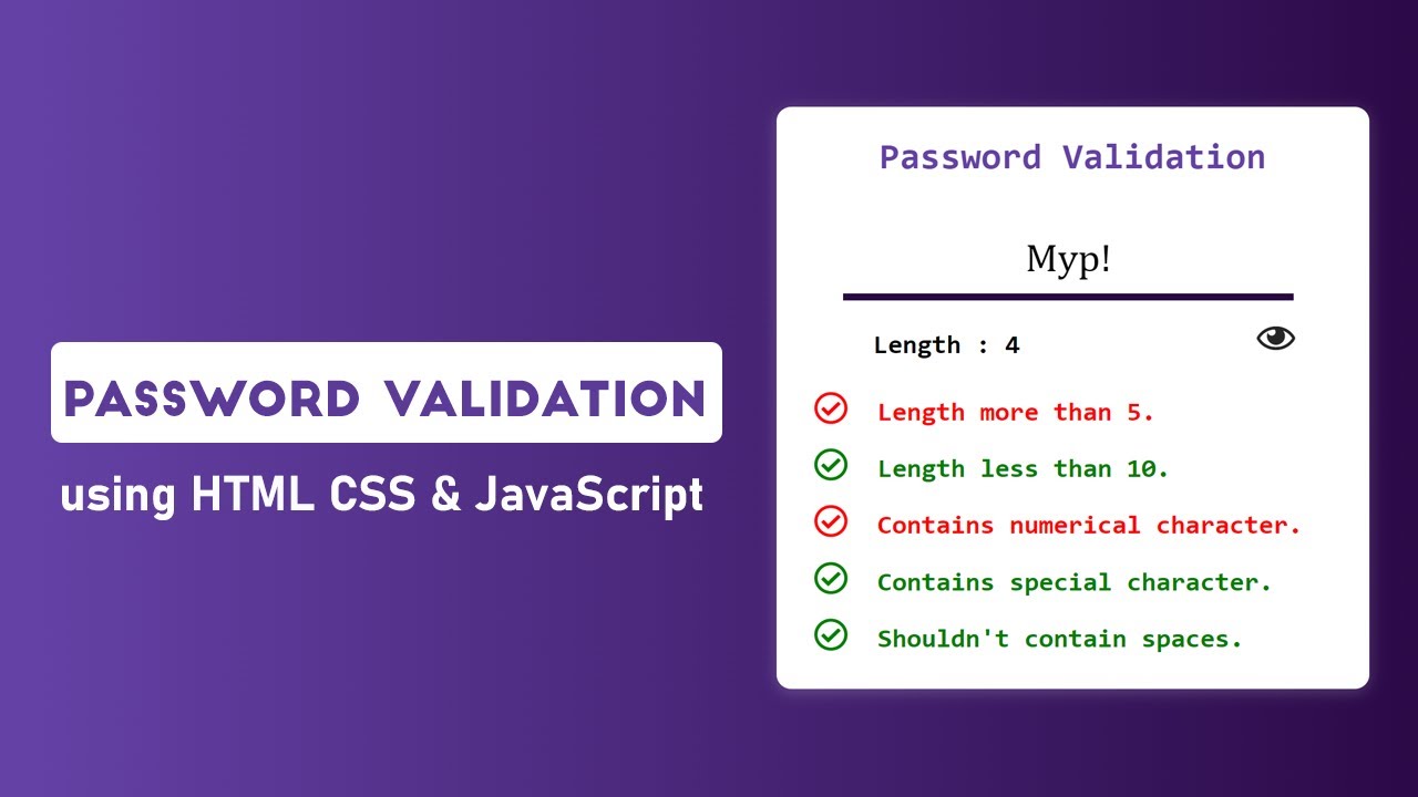 Password Validation using HTML CSS & JavaScript