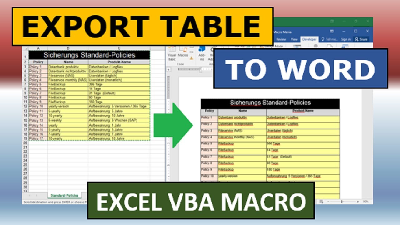 Export Table To Word Excel VBA Macro