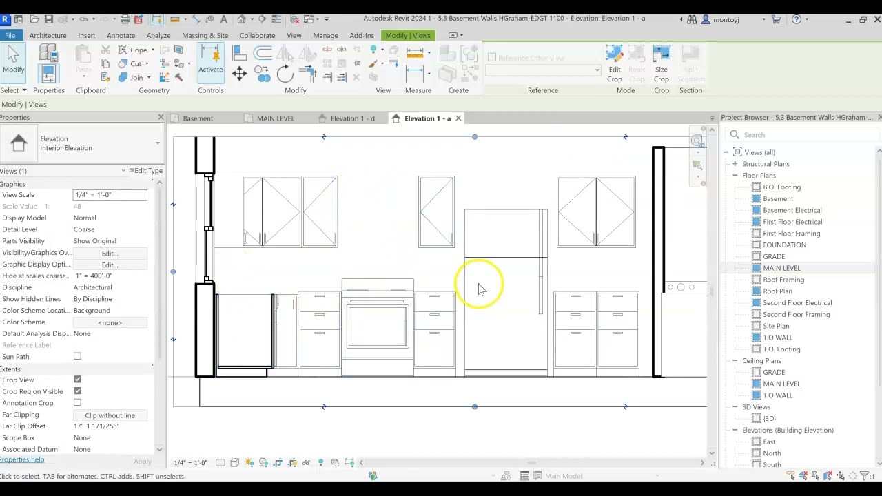 The Interior Elevation marker , a symbol in Revit used in the Kitchen  #39