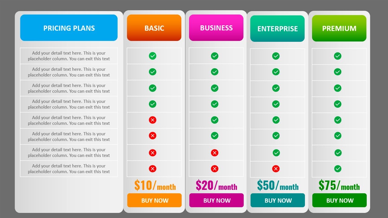 How to Create Pricing Table in PowerPoint | Pricing Plan