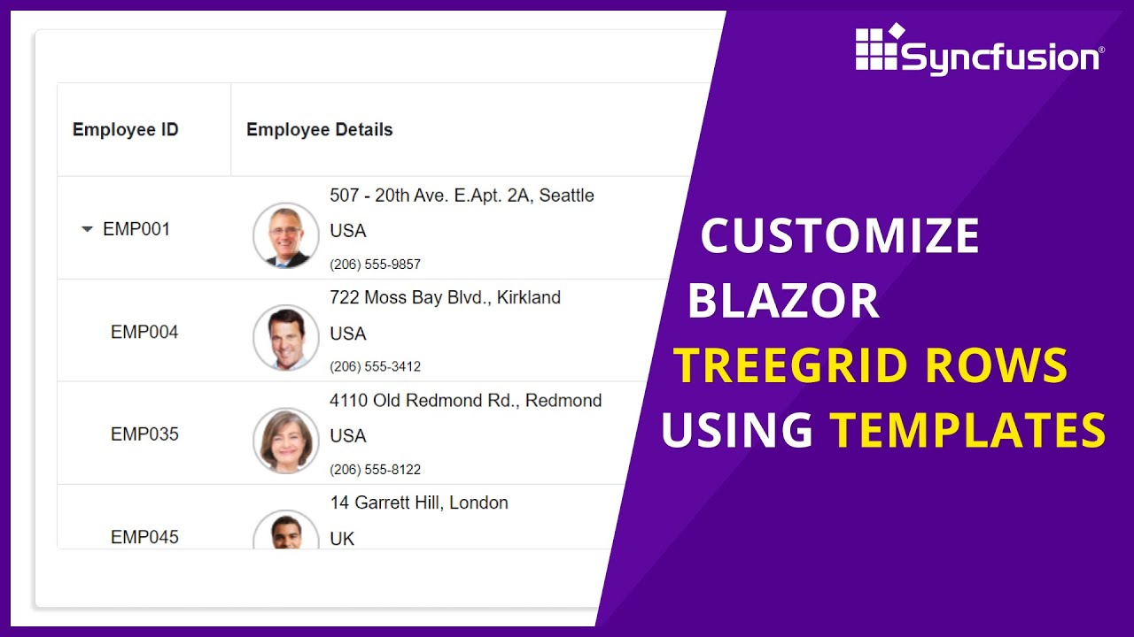 Customize Blazor TreeGrid Rows Using Templates