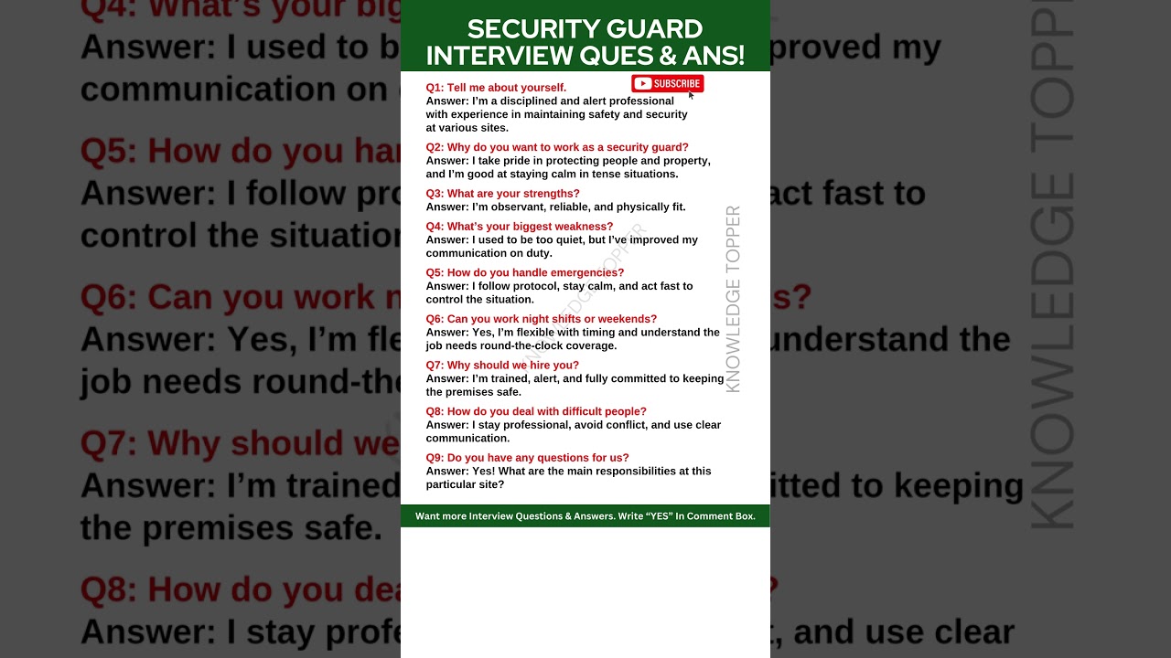 Security Guard Interview Questions and Answers | Security Guard Job Interview Questions and Answers