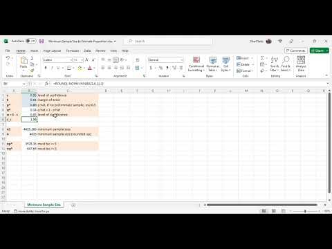 Microsoft Excel Minimum Sample Size to Estimate Proportion