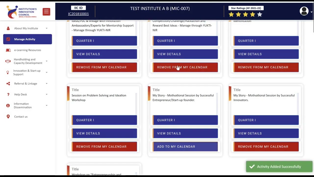 IIC: Activity report submission