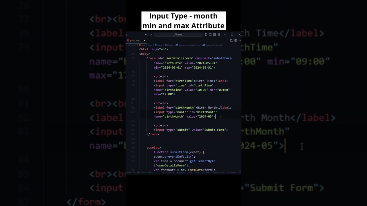 HTML Input Type: Month with Min and Max Attributes! #htmlform #codewithmayur