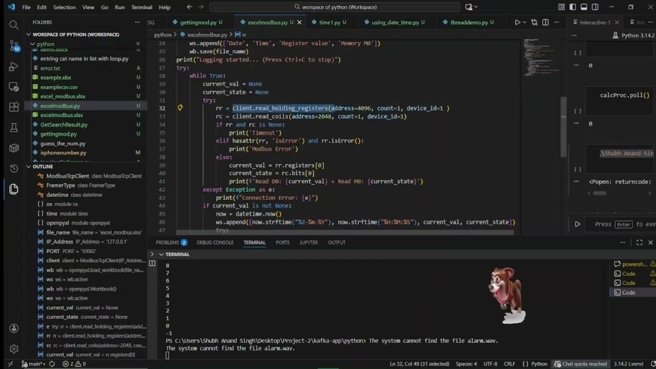 Log SS2 Delta PLC data directly into EXCEL file using python