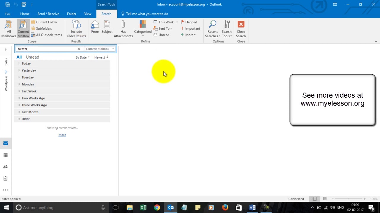 Search Email In Outlook 2016 - Learn Excel Course, MS Word Course & MS Excel Course - Myelesson