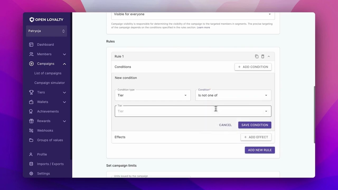 Build advanced loyalty campaigns with easy-to-browse library of conditions
