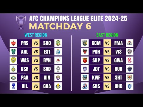 Matchday 6: Match Schedule | AFC Champions League Elite 2024/25.