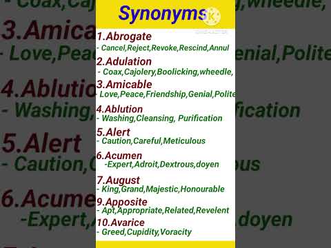 Important Ten A words Synonyms..#english #vocabulary #youtubeshorts #subscribe #like