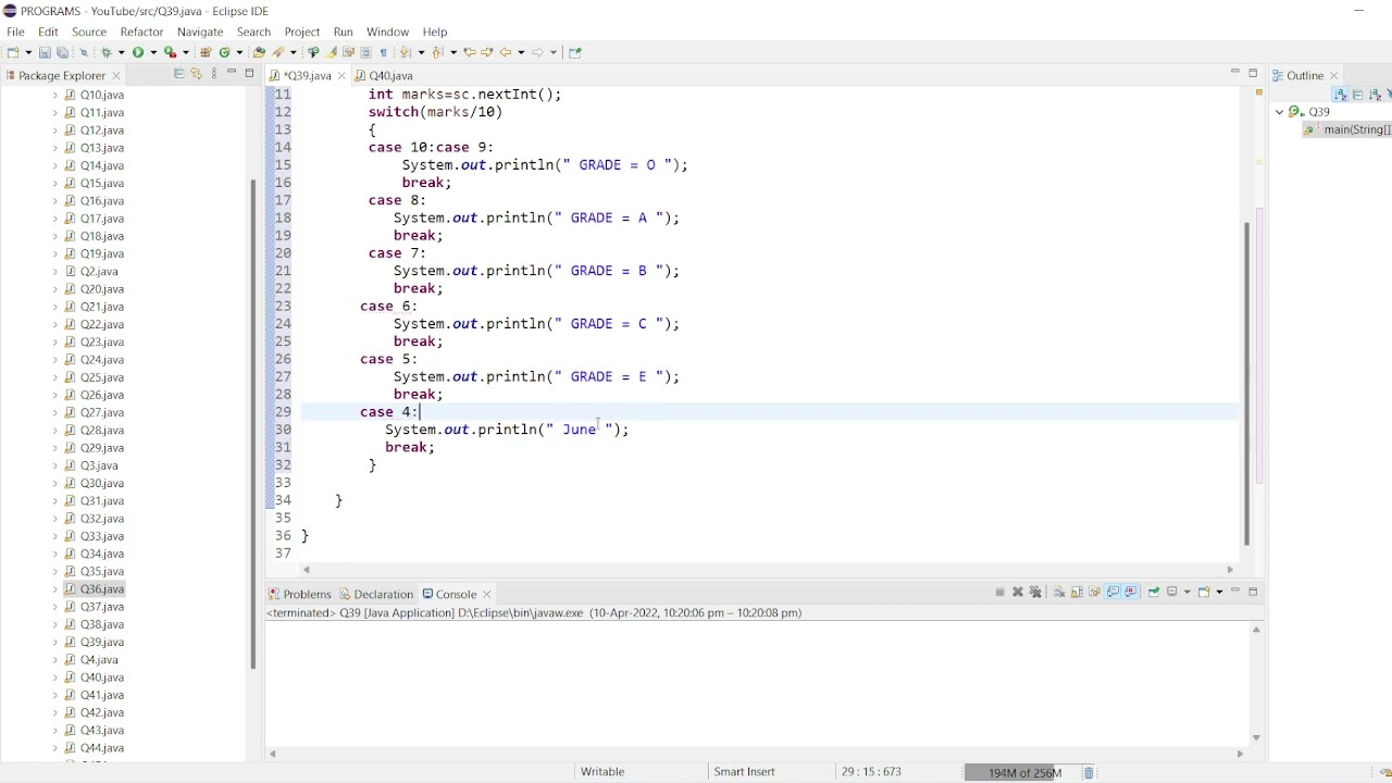 || 39 || Write a Java program to display the grade based on given marks | Student Grade Calculation