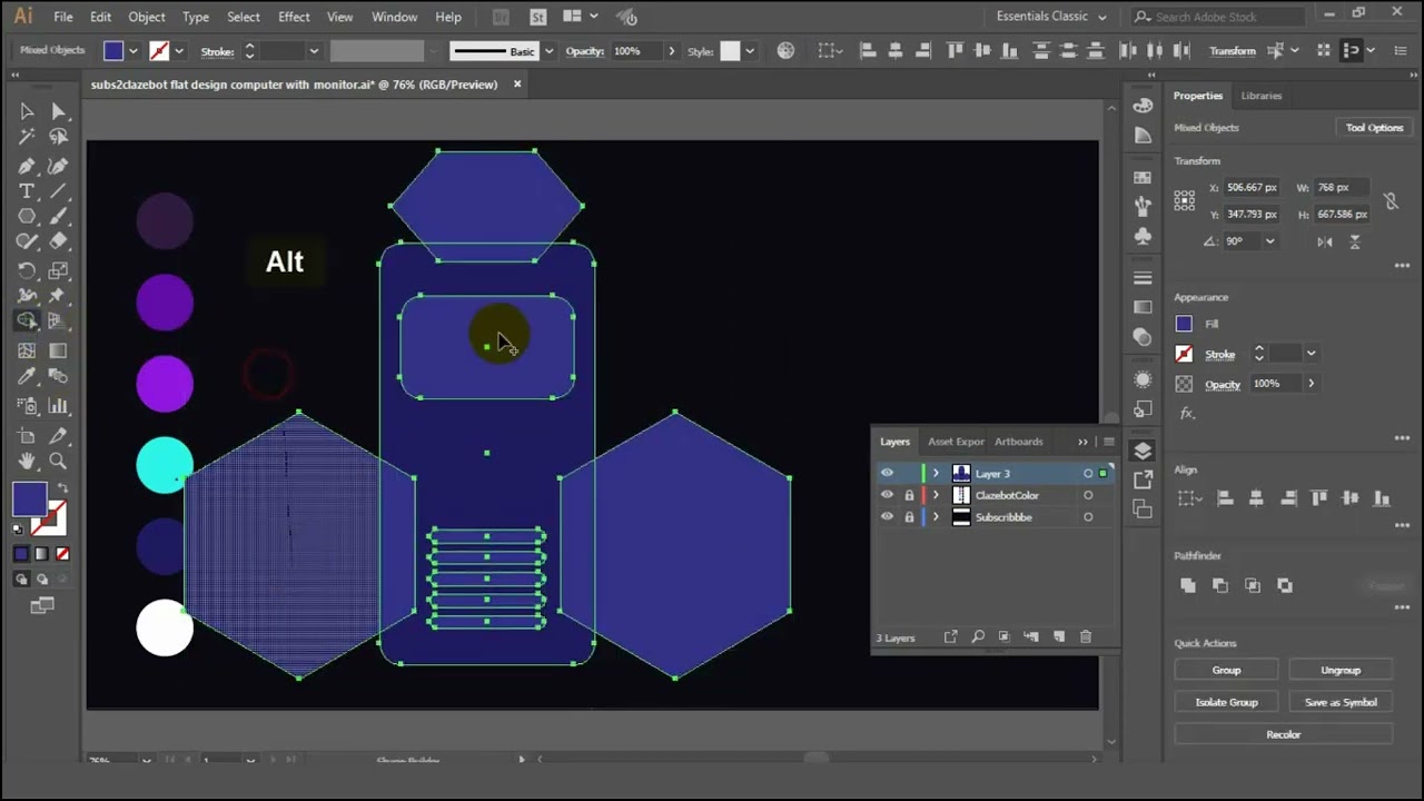 Computer PC Build CPU Monitor How to Draw Vector Art Flat Illustration