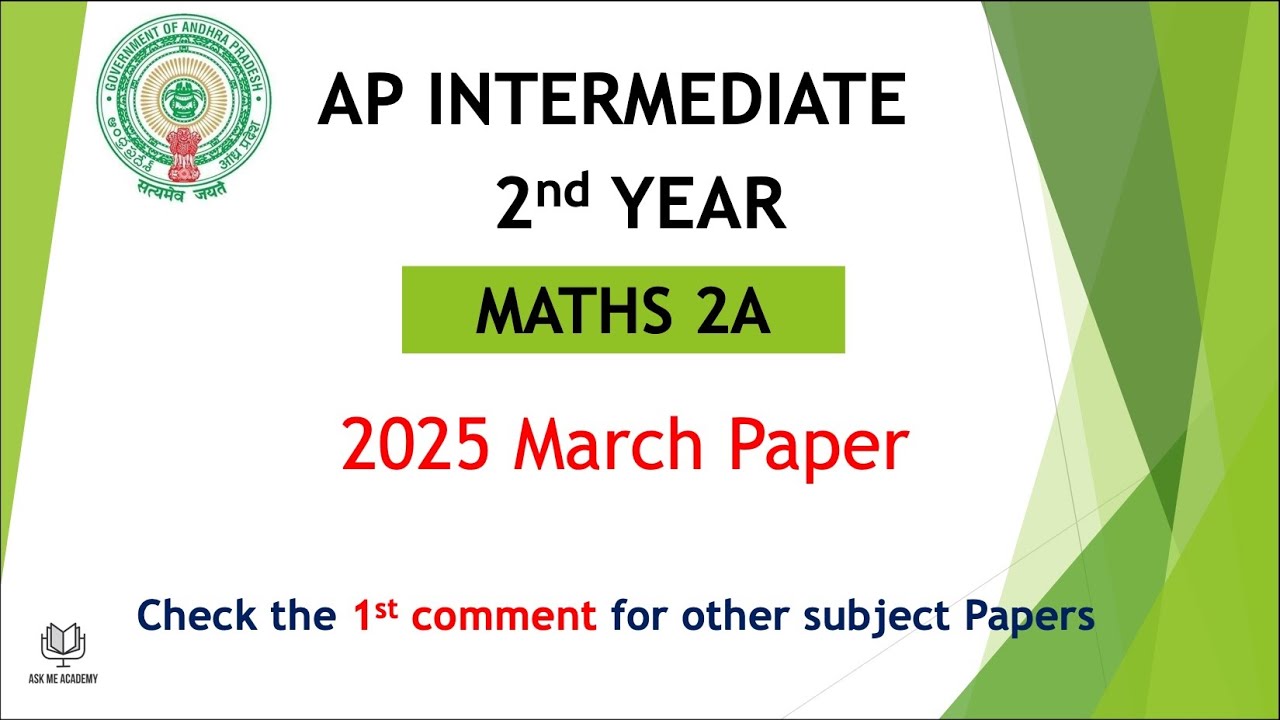 AP inter 2nd Year Maths 2A 2025 March Question Papers IPE Andhra Pradesh Intermediate Mathematics 2A