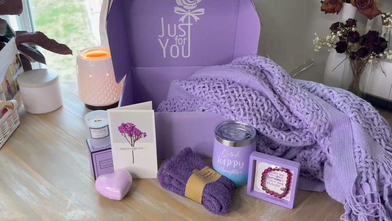 MADDIFY Lavender Self Care Spa Gift Baskets w/Blanket Care Package