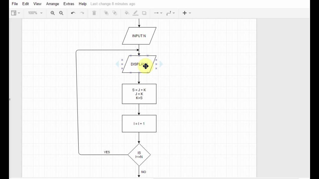 Flowchart Tutorials 8 : Fibonacci Series