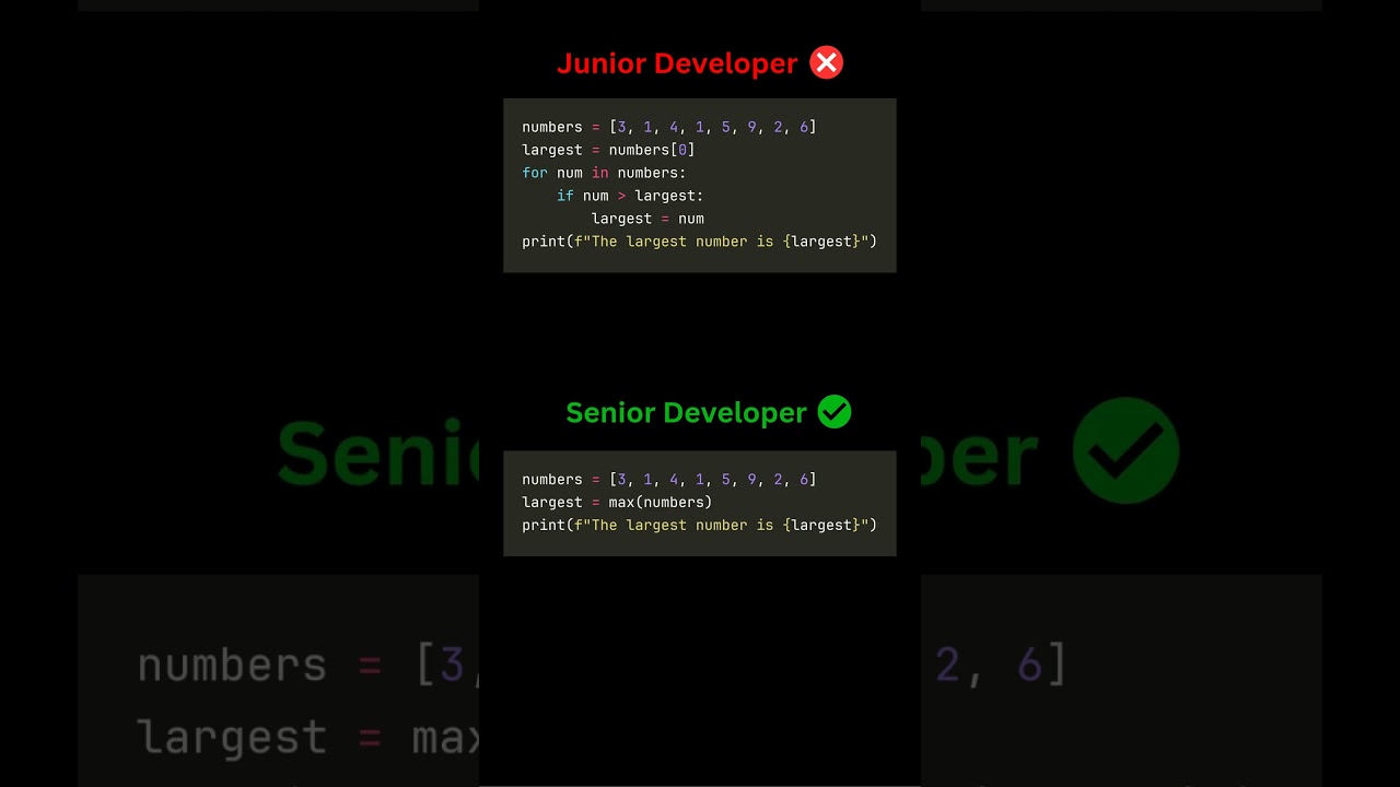 Python Junior vs Senior: Finding the Largest Number  Code Comparison #Python #CodingTips