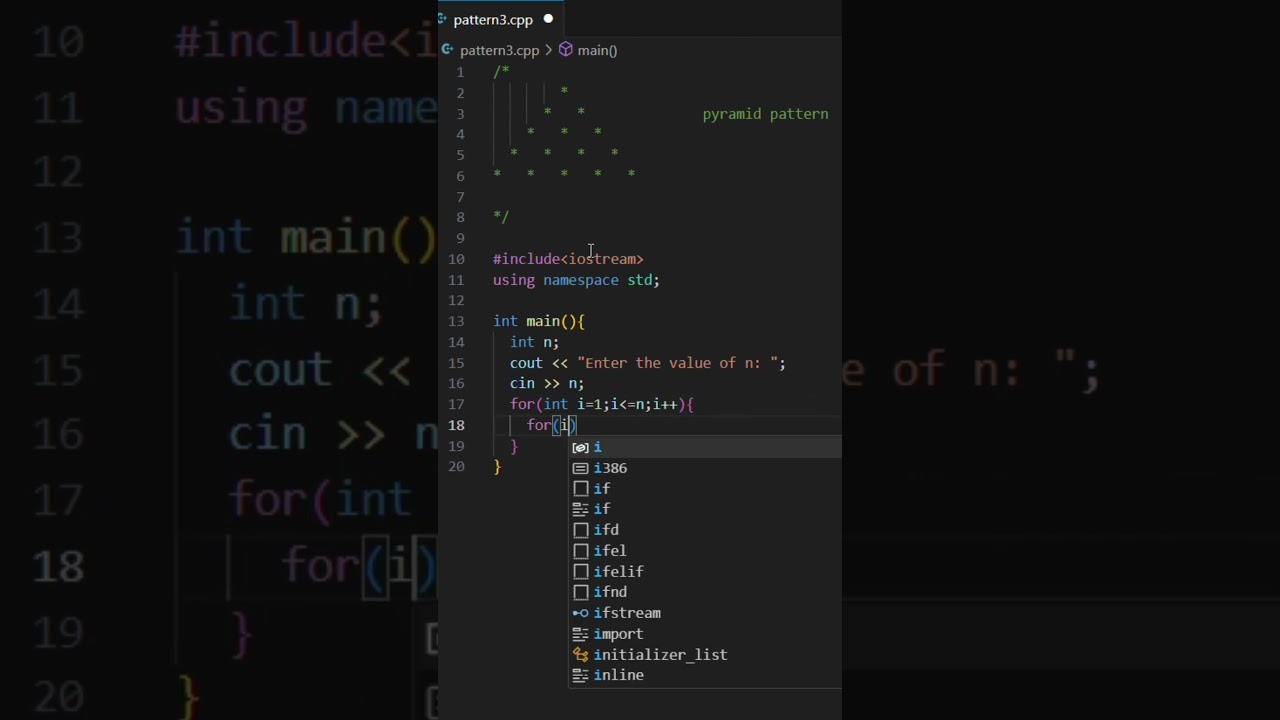 Pyramid Star Pattern | Star pattern in C++ | Learn to code #shorts