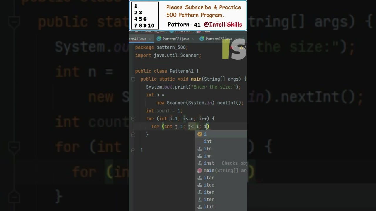Java Pattern-41 | 500 Java Pattern Programs #shorts #java #coding #programming