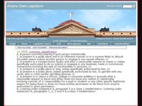 ARS 13-2905 Loitering; classification. Know your rights Arizona Police Copwatch Copblock