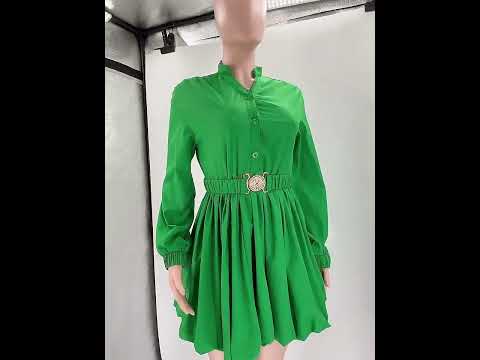 Women Solid Color Stand Collar Long Sleeve Tunic Dress,,4colors,S-2XL,RO 211235
